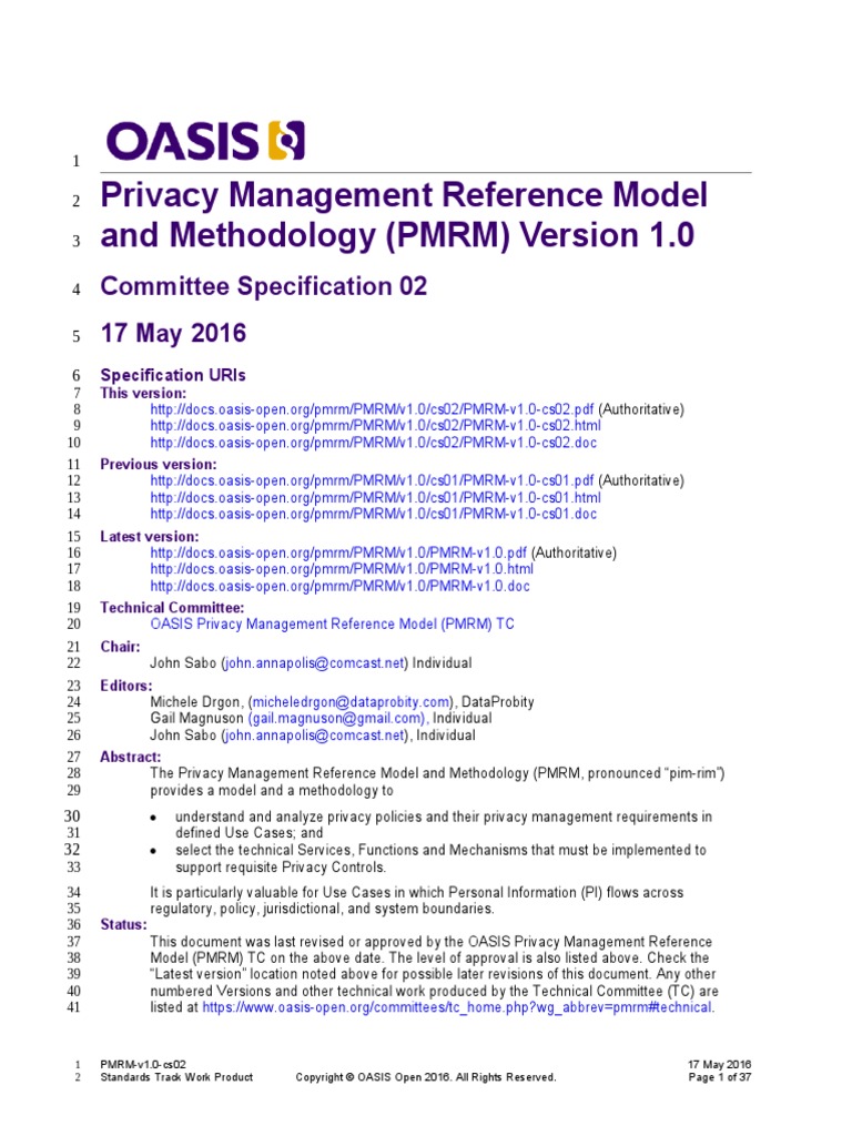 PMRM-v1.0-cs02 - Privacy by Design - Template | PDF | Privacy | Internet Of Things