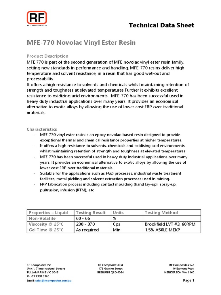 Vinyl Ester Resin Technical Data Sheet | PDF | Composite Material ...