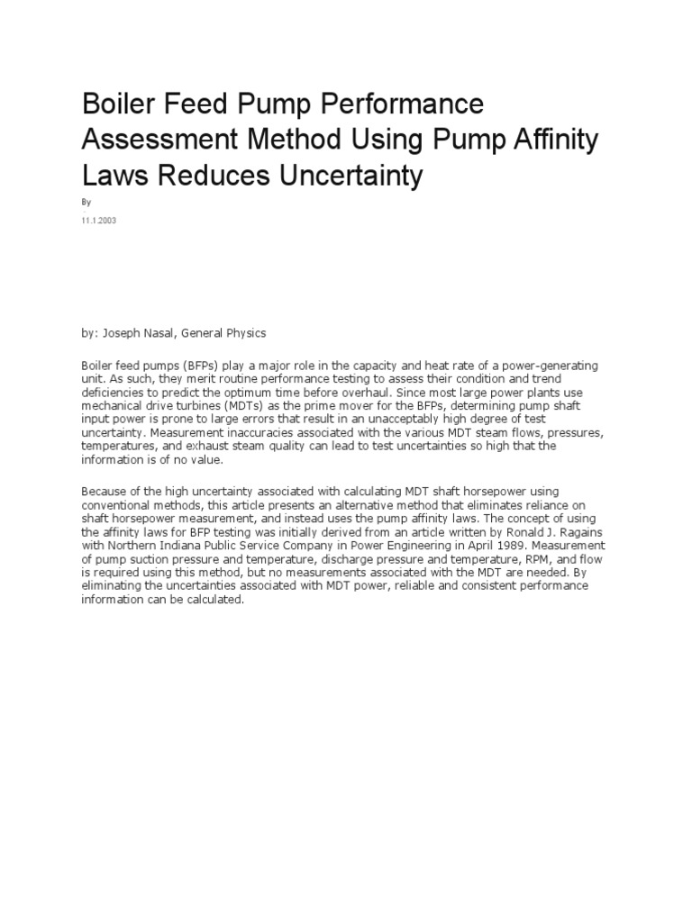 BFP Performance Assessment Article Helpful | PDF | Pump | Horsepower