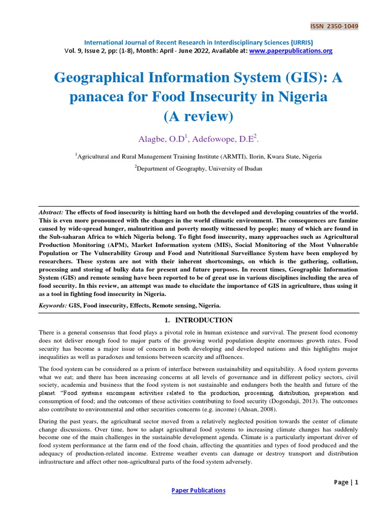 Geographical Information System (GIS) : A Panacea For Food Insecurity ...