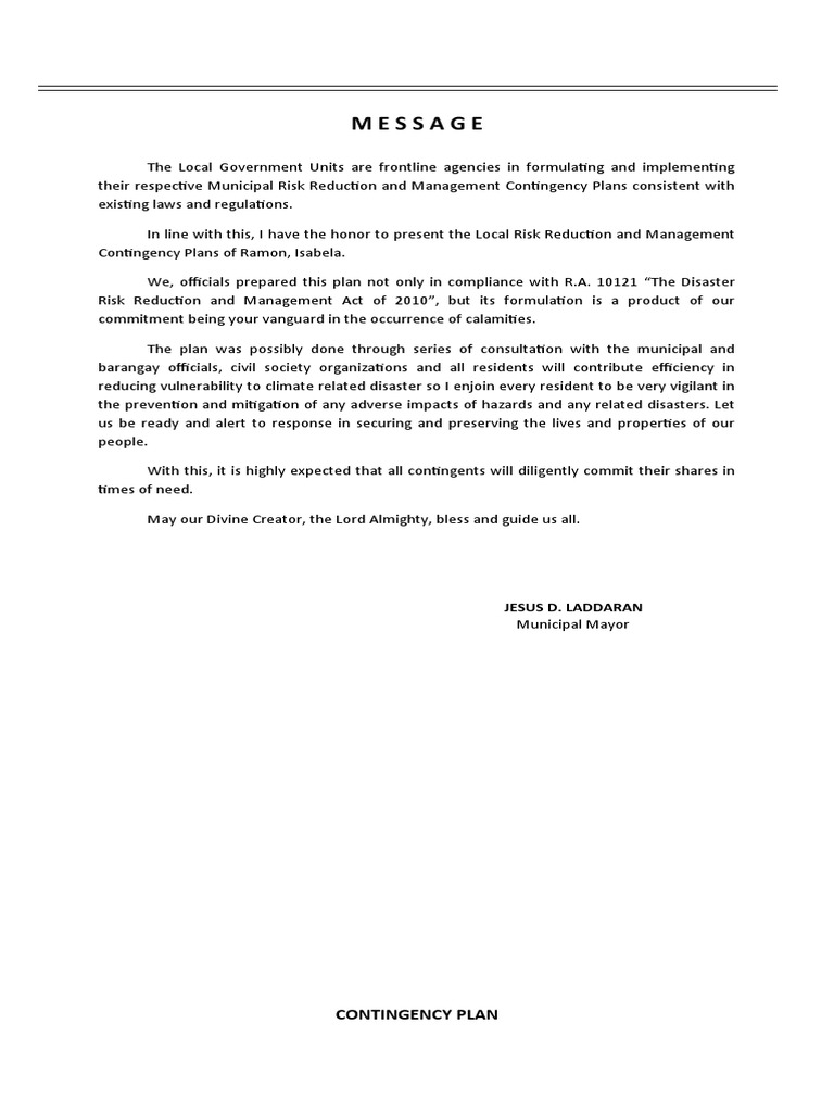 Ramon Contingency Plan For Typhoon and Flood | PDF