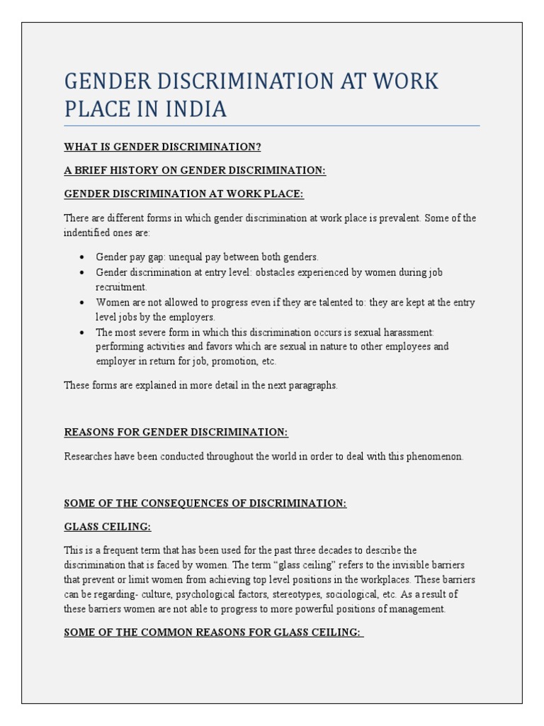 Gender Discrimination at Work Place N India | PDF | Discrimination | Woman