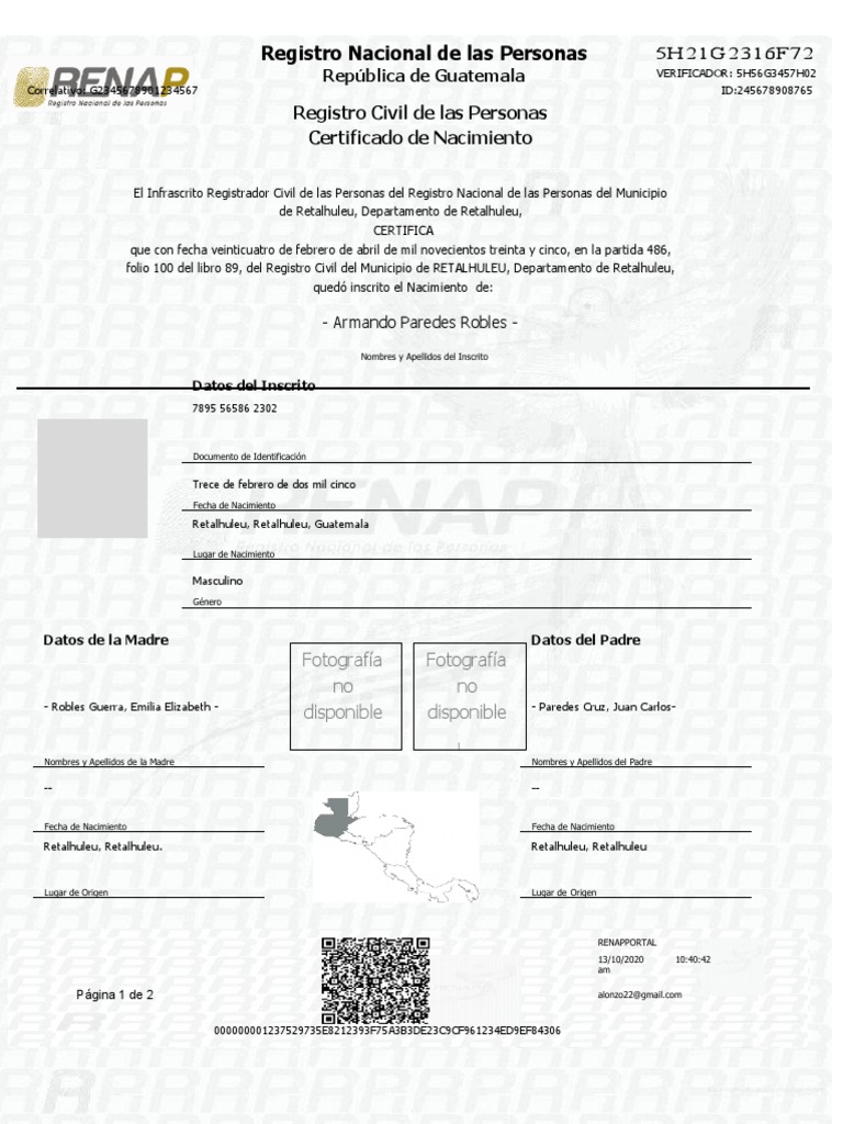 Certificado de Nac. RENAP | PDF