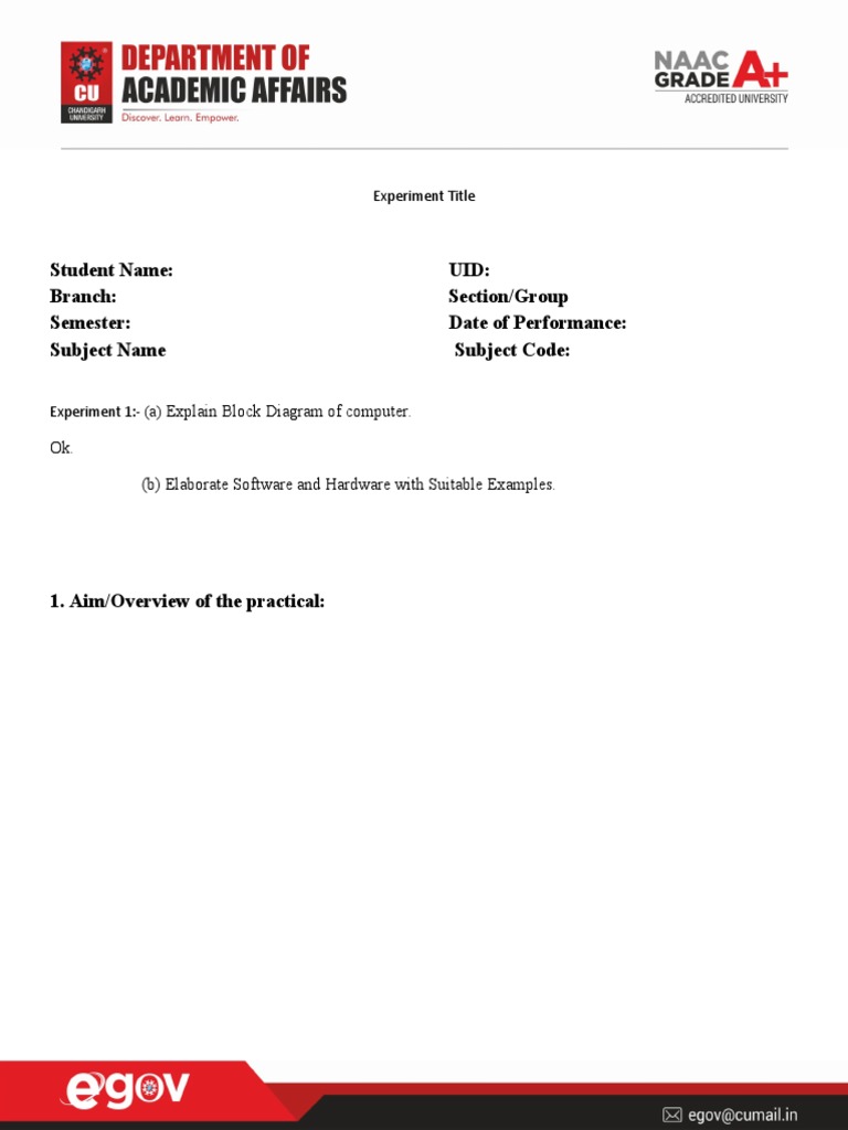 Student Name: Uid: Branch: Section/Group Semester: Date of Performance: Subject Name Subject ...