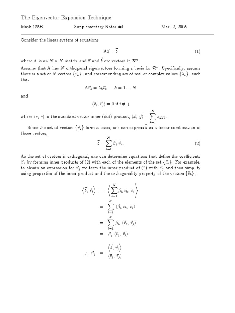 The Eigenvector Expansion Technique Solving Linear Systems Of Equations Using Orthogonal