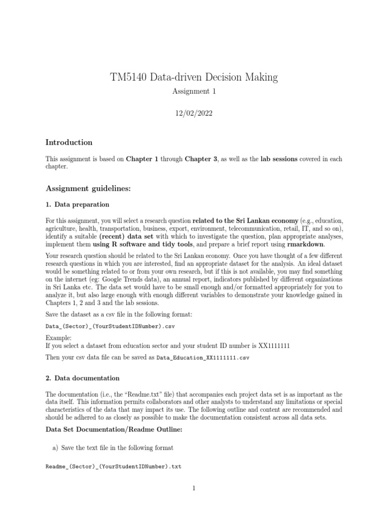 TM5140 Data-Driven Decision Making: Assignment 1 | PDF | Comma Separated Values | Data