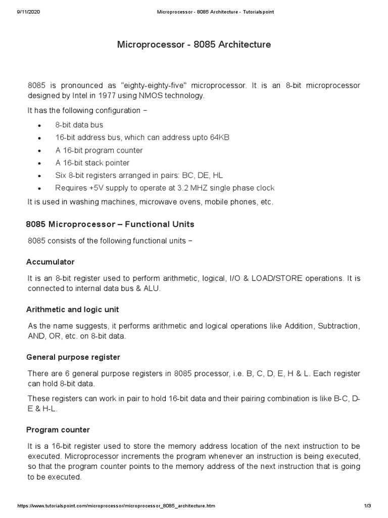 Microprocessor - 8085 Architecture - Tutorialspoint | PDF | Central ...