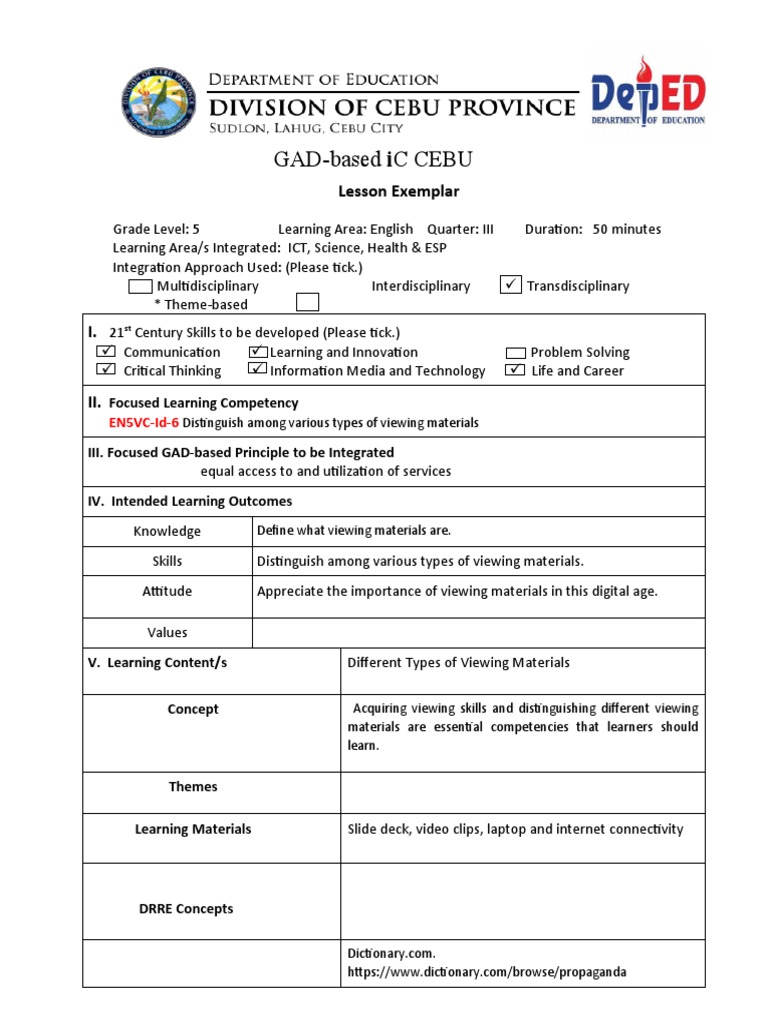 GAD-based Ic CEBU: Lesson Exemplar | PDF | Multimedia | Interactivity