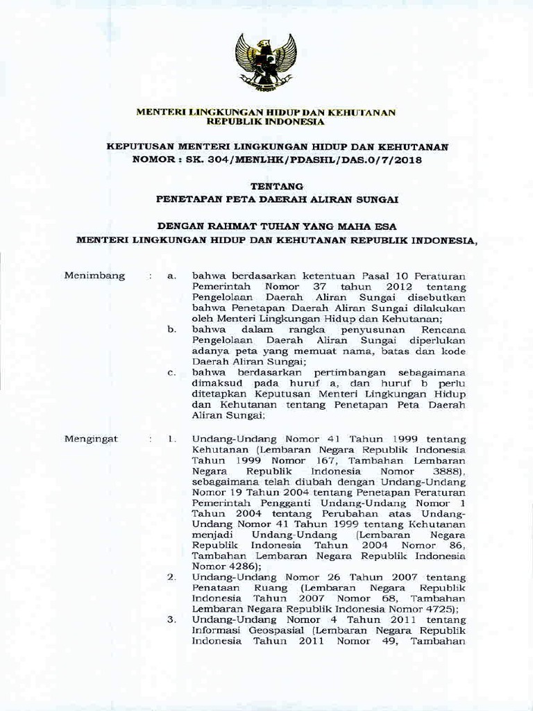 SK. 304 - MenLHK - Penetapan Peta DAS | PDF