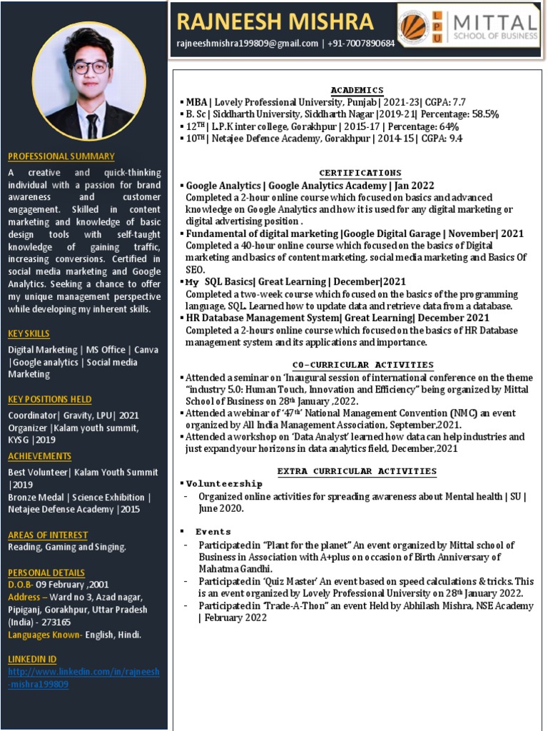 Rajneesh Mishra, 12101891, Resume | PDF | Analytics | Digital Marketing