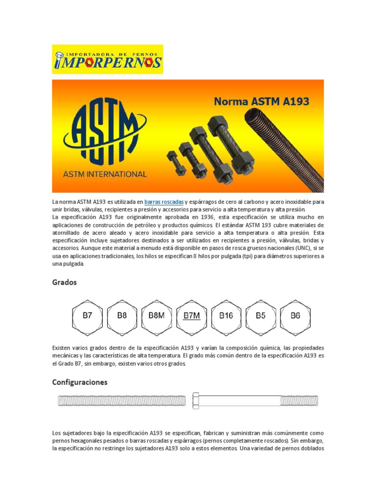 Esparragos Astm A193 | PDF | Acero | Química