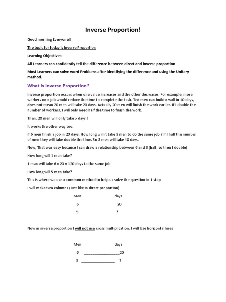 What Is Inverse Proportion Pdf Cognition