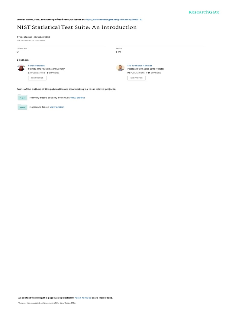 Nist Statistical Test Suite An Introduction October 2020 Pdf