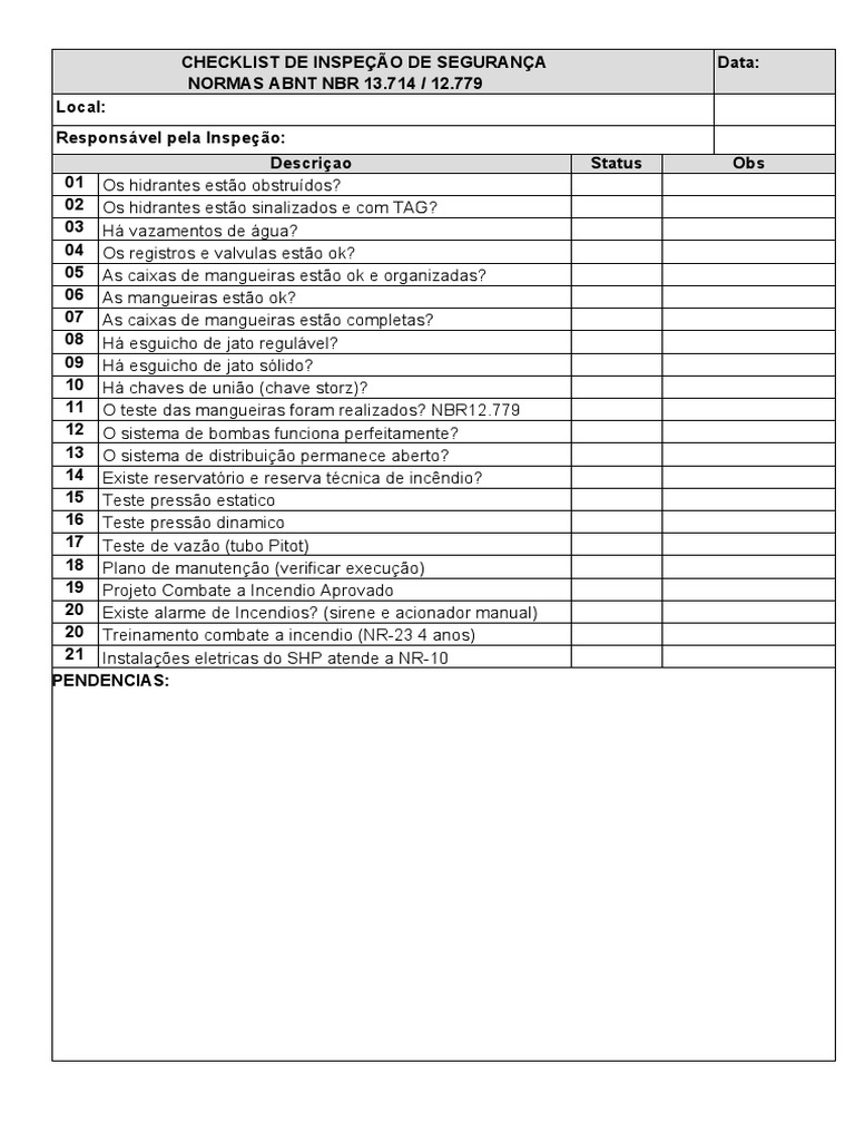 Checklist Inspeção - Hidrantes | PDF