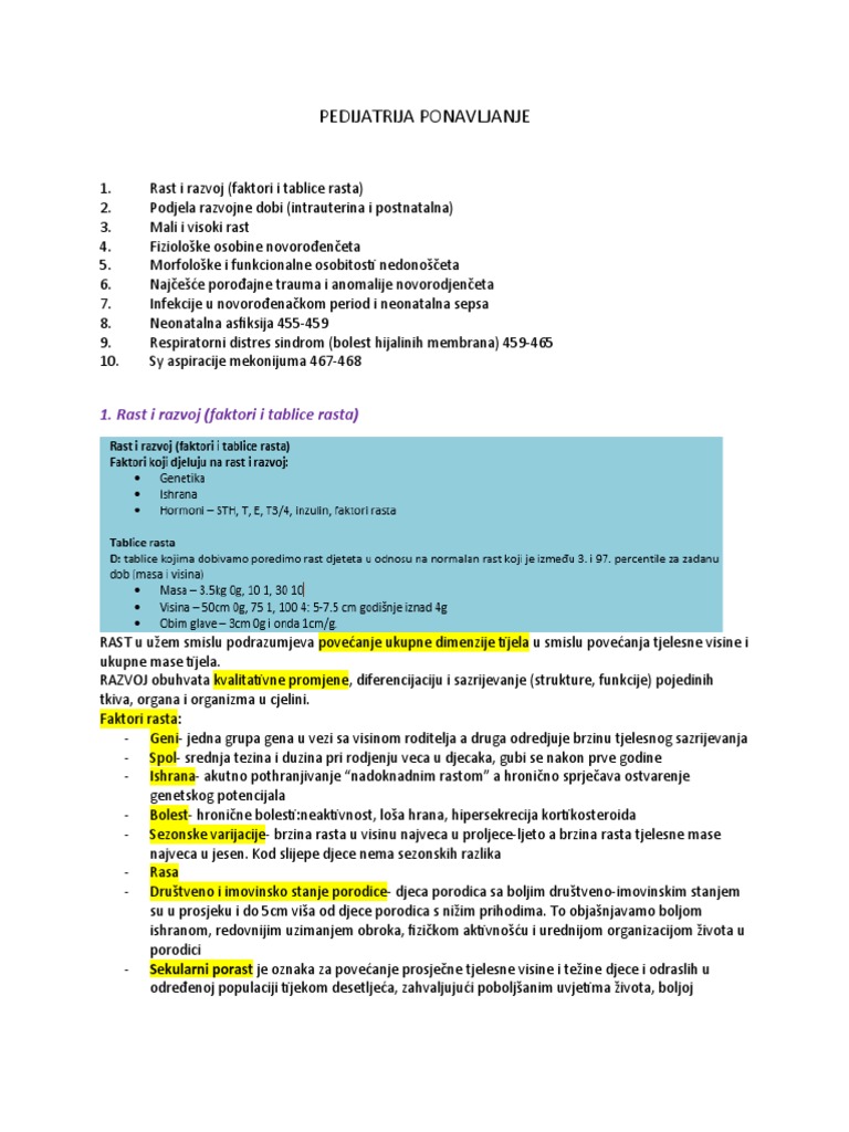 Pedijatrija Ponavljanje | PDF
