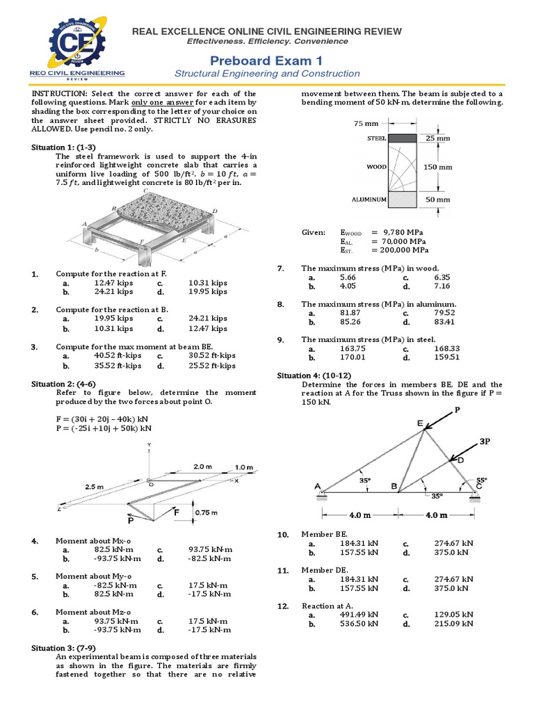 Preboard Exam 1: Structural Engineering and Construction | PDF | Truss | Beam (Structure)