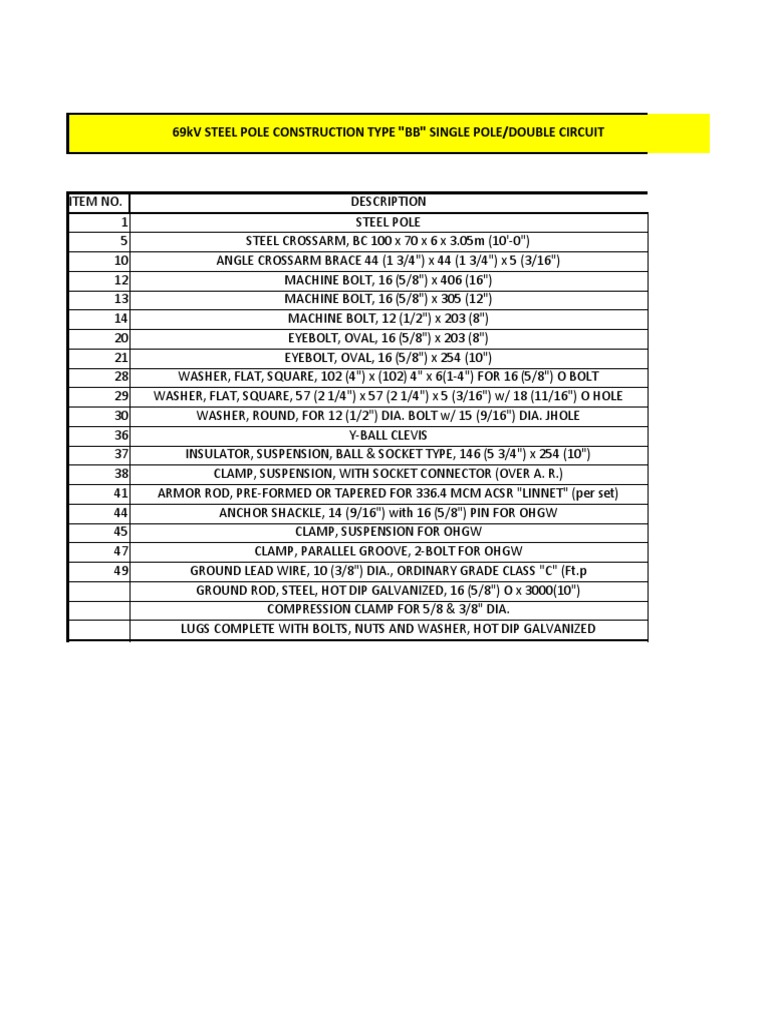 Bill of Materials For Poles | PDF