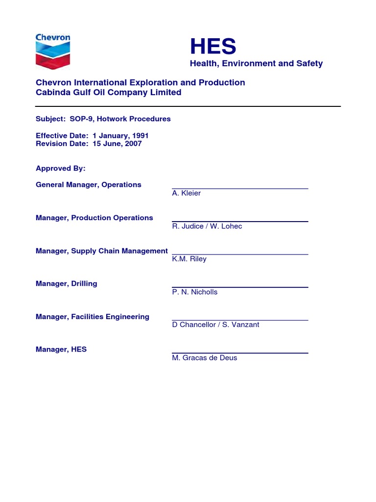 SOP-09, Hot Work Procedures | PDF | Manufactured Goods | Chemistry
