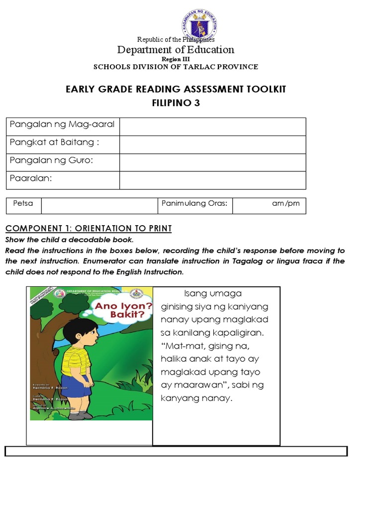 Filipino 3 EGRA Reading Pre Assessment Material | PDF