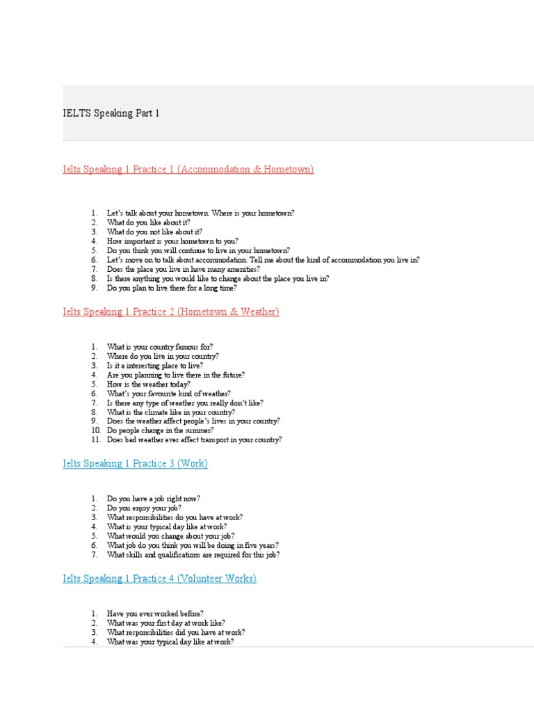 IELTS Speaking Part 1 Questions Guide | PDF | Advertising | Schools