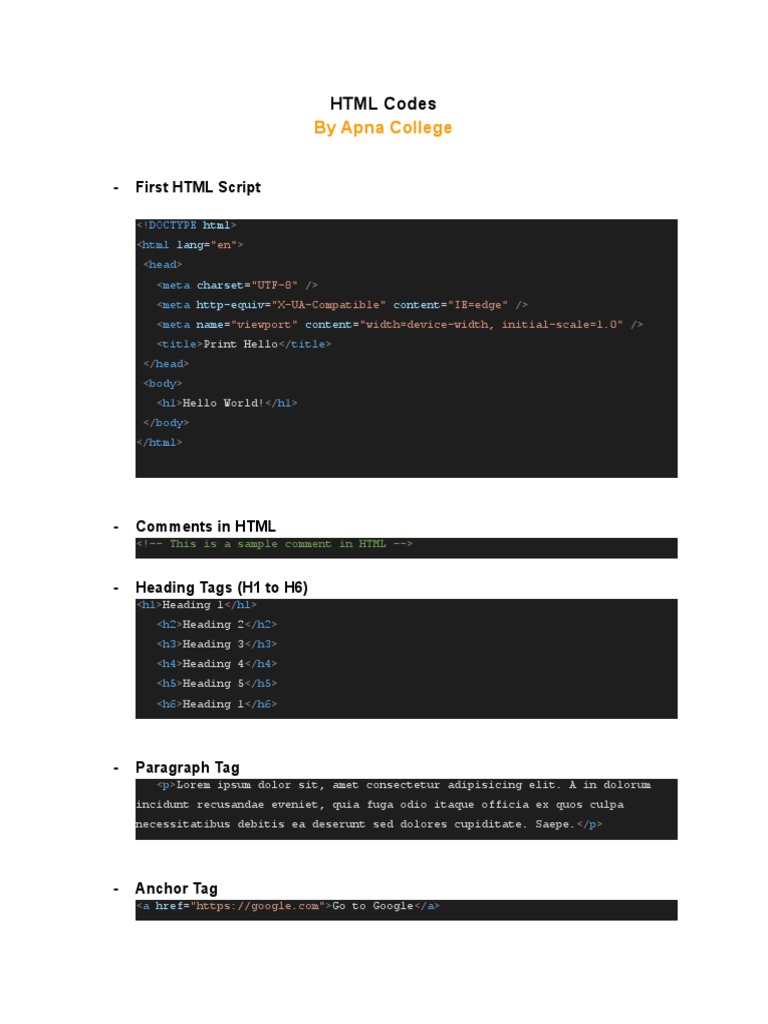By Apna College: - First HTML Script | PDF | Html Element | Html