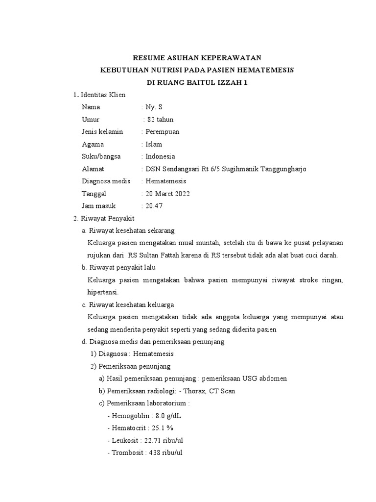 Resume Askep Hematemesis | PDF