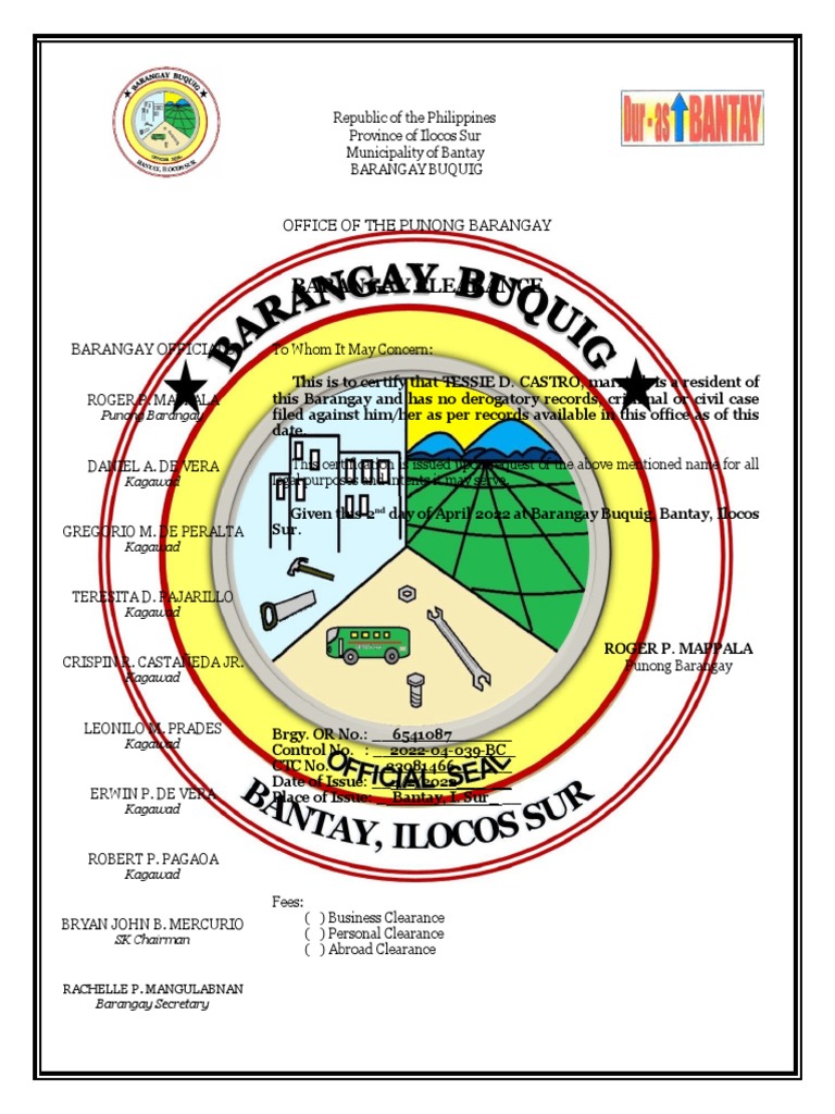Barangay Clearance: Office of The Punong Barangay | PDF