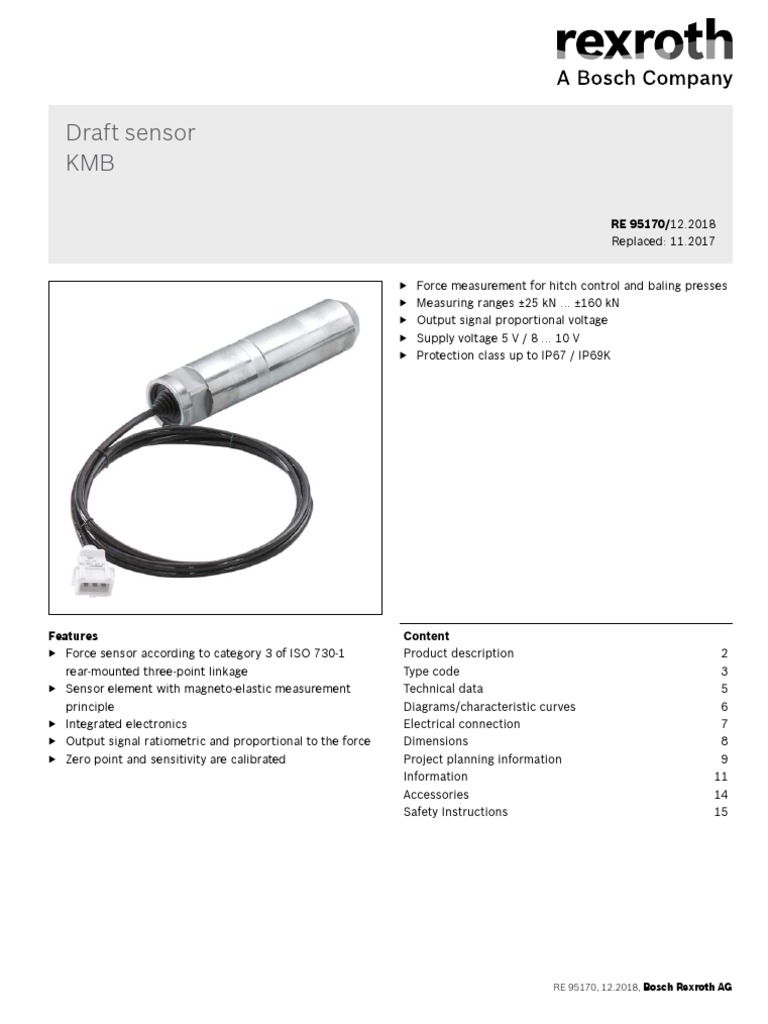 Ficha Tecnica Sensor Draft KMB Bosch Rexroth | PDF