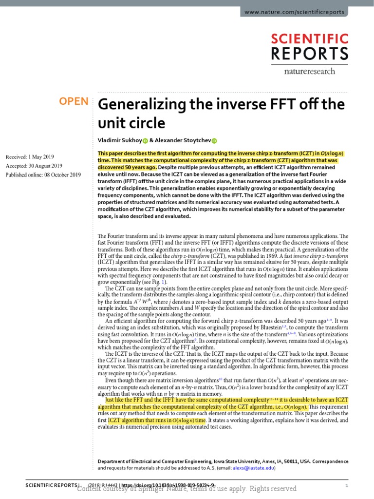 Generalizing The Inverse FFT Off The Unit Circle | PDF