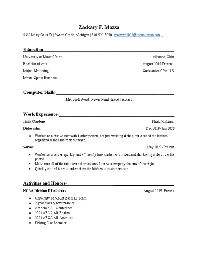 Resume Zack Mazza | PDF
