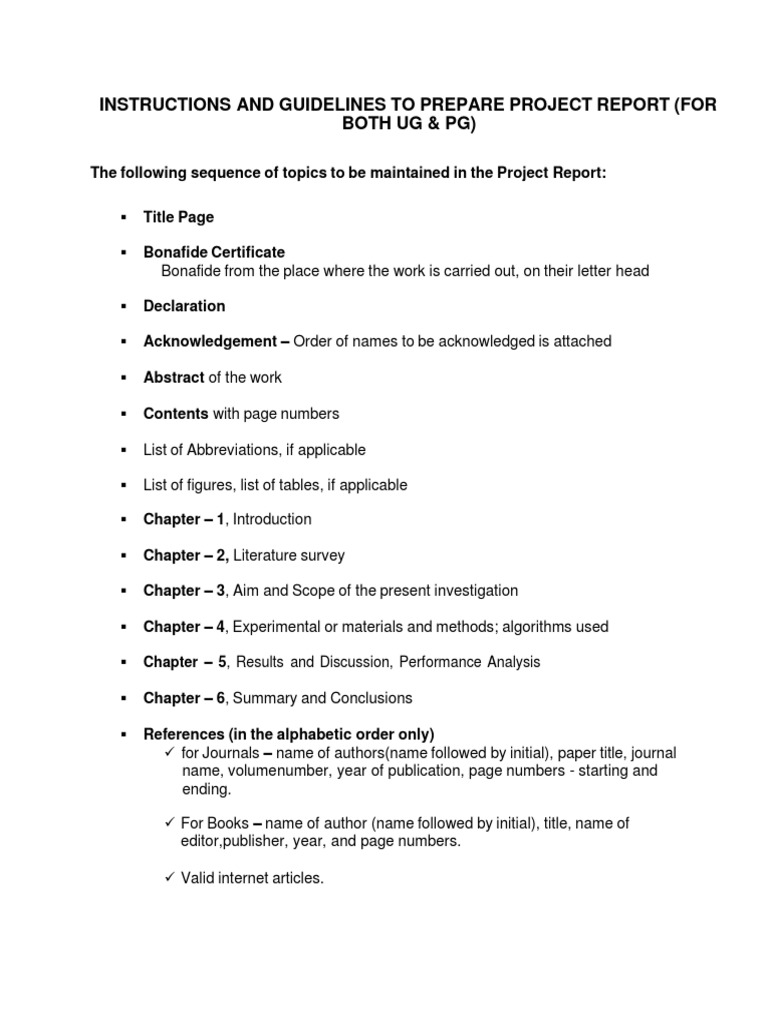 Instructions and Guidelines To Prepare Project Report (For Both Ug & PG ...