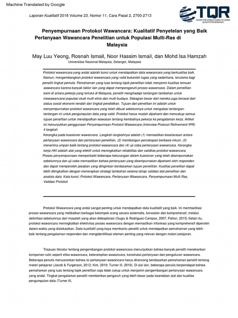 Interview Protocol Refinement - Fine-Tuning Qualitative Research Interview Questions For Multi ...