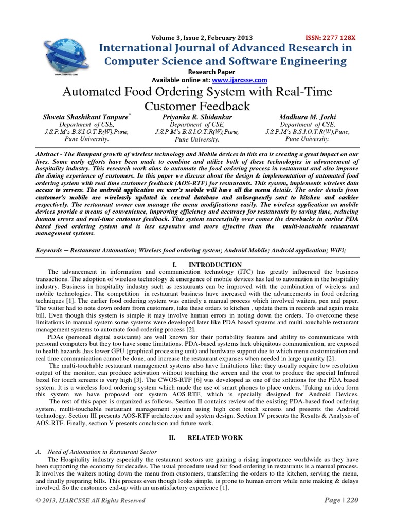Automated Food Ordering System With Real-Time Customer Feedback | PDF | Android (Operating ...