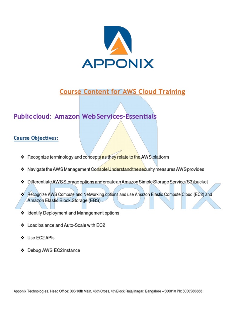 Course Content For AWS Cloud Training: Public Cloud: Amazon Web ...