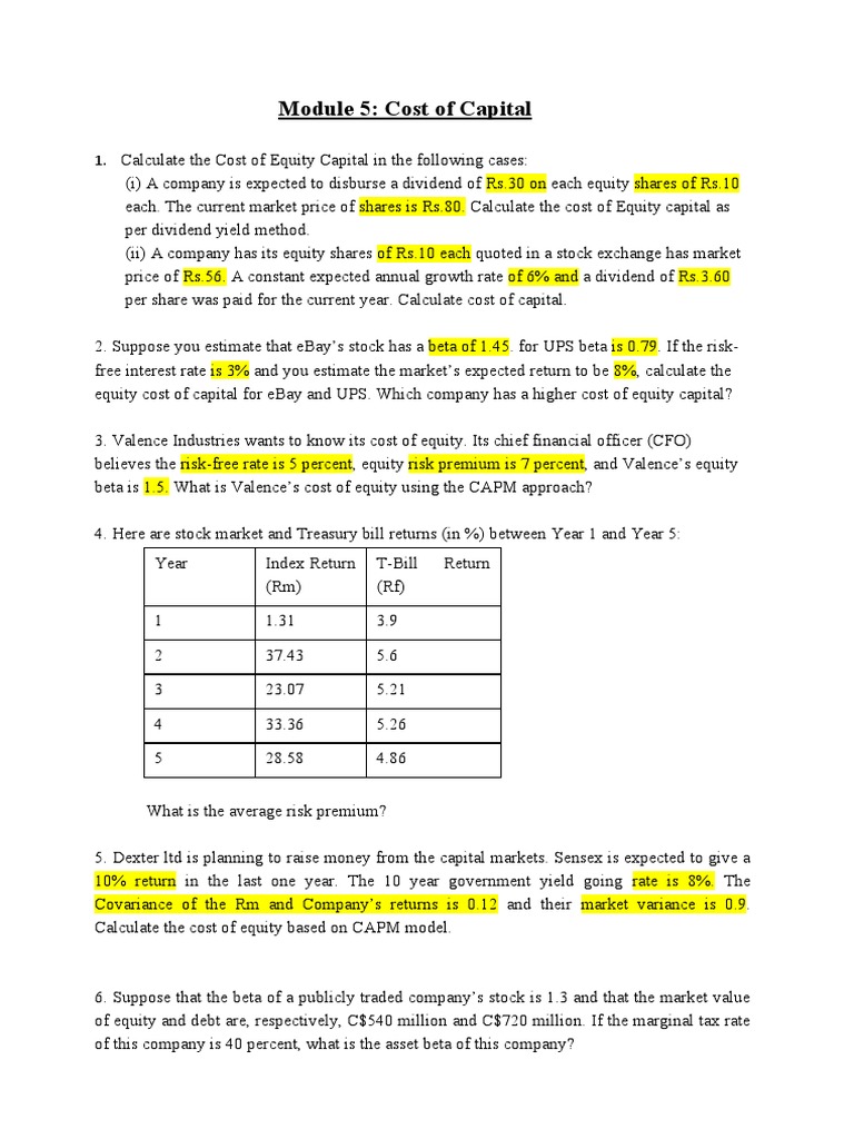 Module 5 - Cost of Capital - Questions | Download Free PDF | Cost Of ...