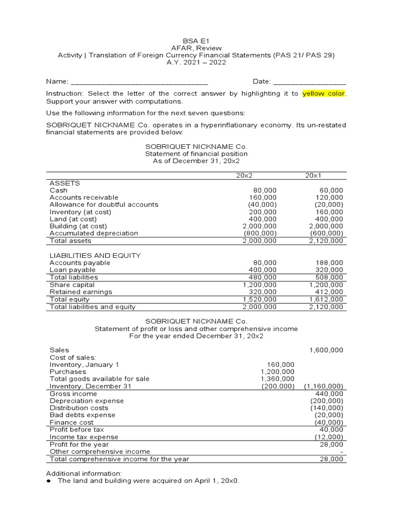 Translation of Foreign Currency Financial Statements (PAS 21 & PAS 29 ...