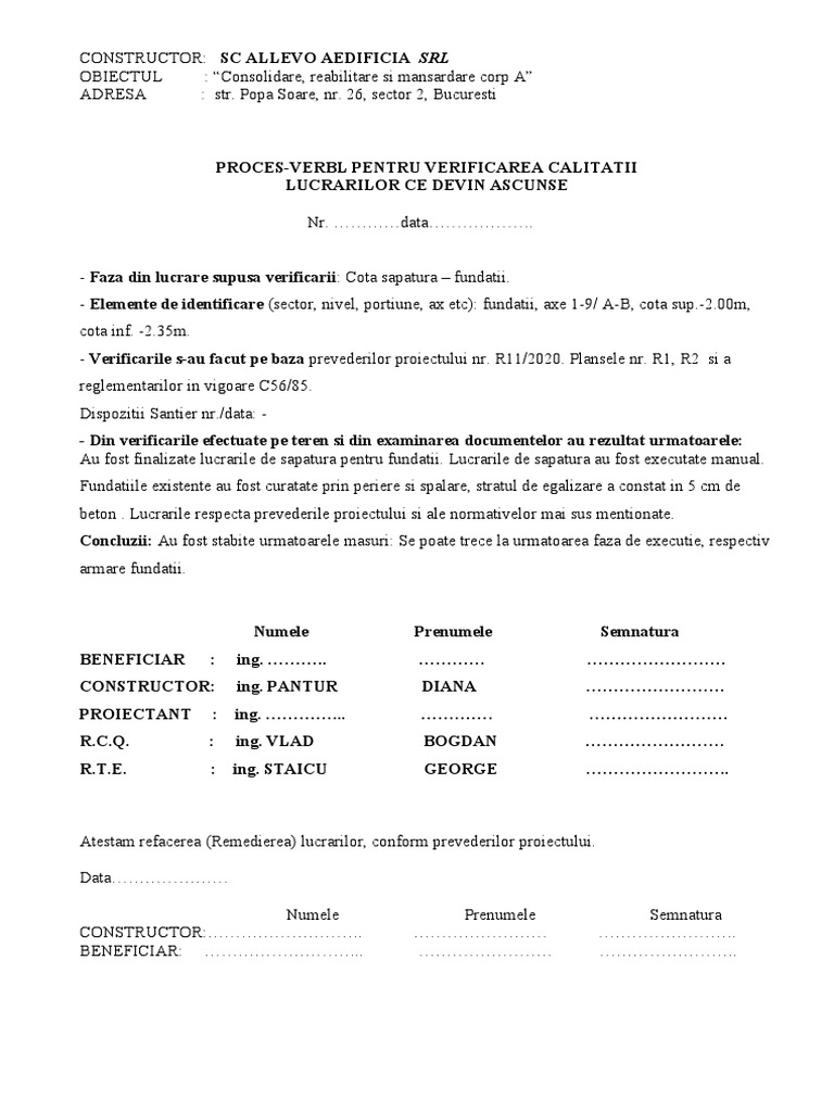 PV-sapatura Fundatii | PDF