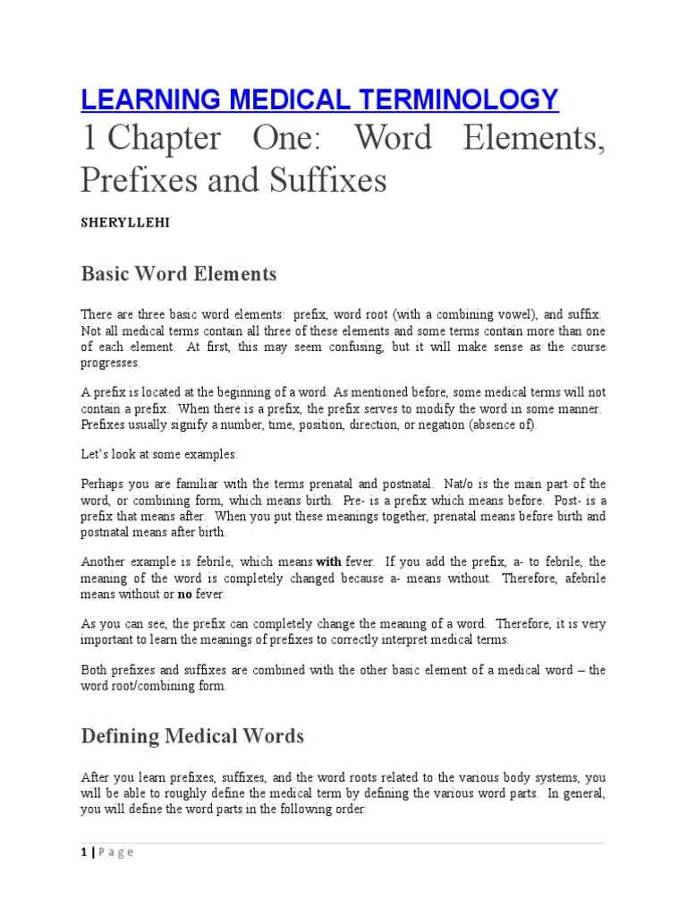 Learning Medical Terminology - Chapter 1 | PDF