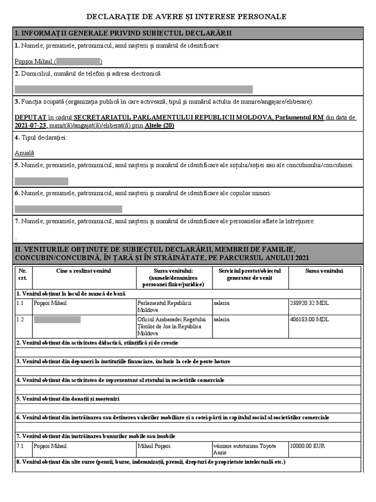 Declaratie Avere - 2021 - Mihail Popsoi | PDF