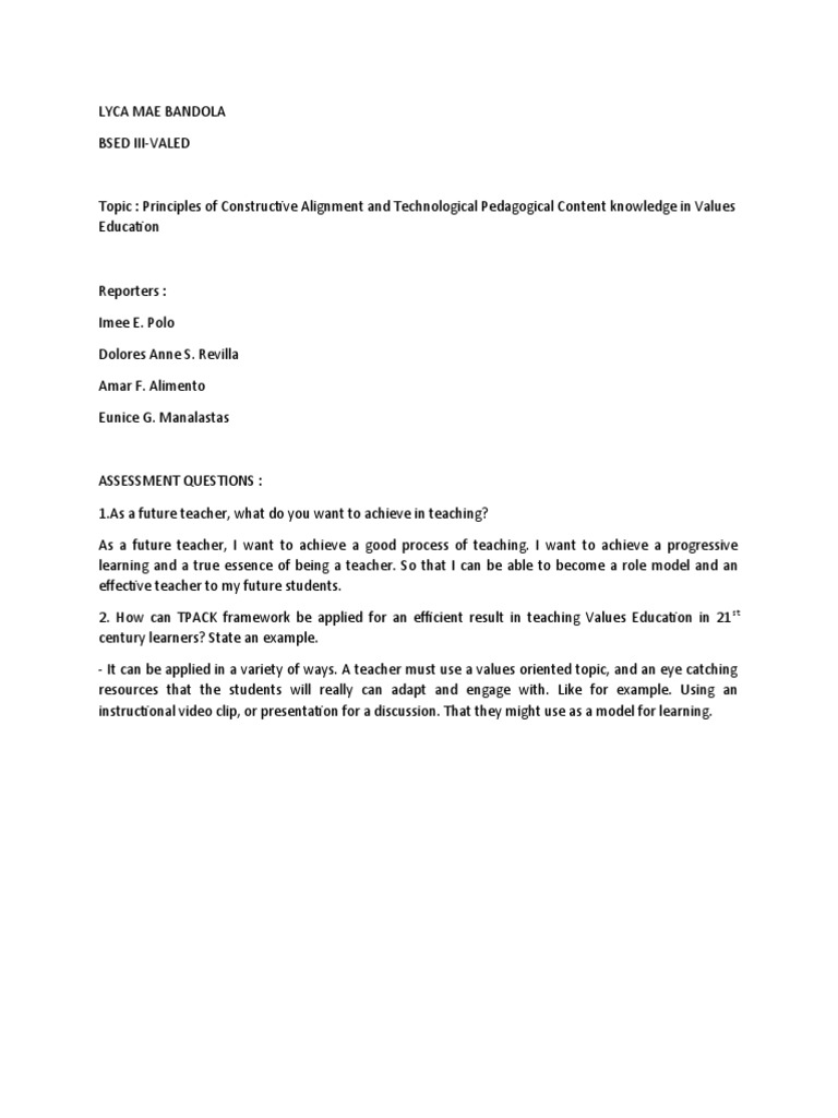 Constructive Alignment in Values Education | PDF | Career & Growth ...