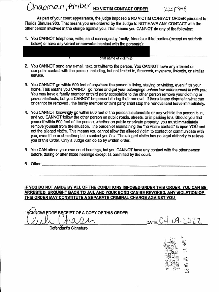 Amber Chapman No Contact Order | PDF