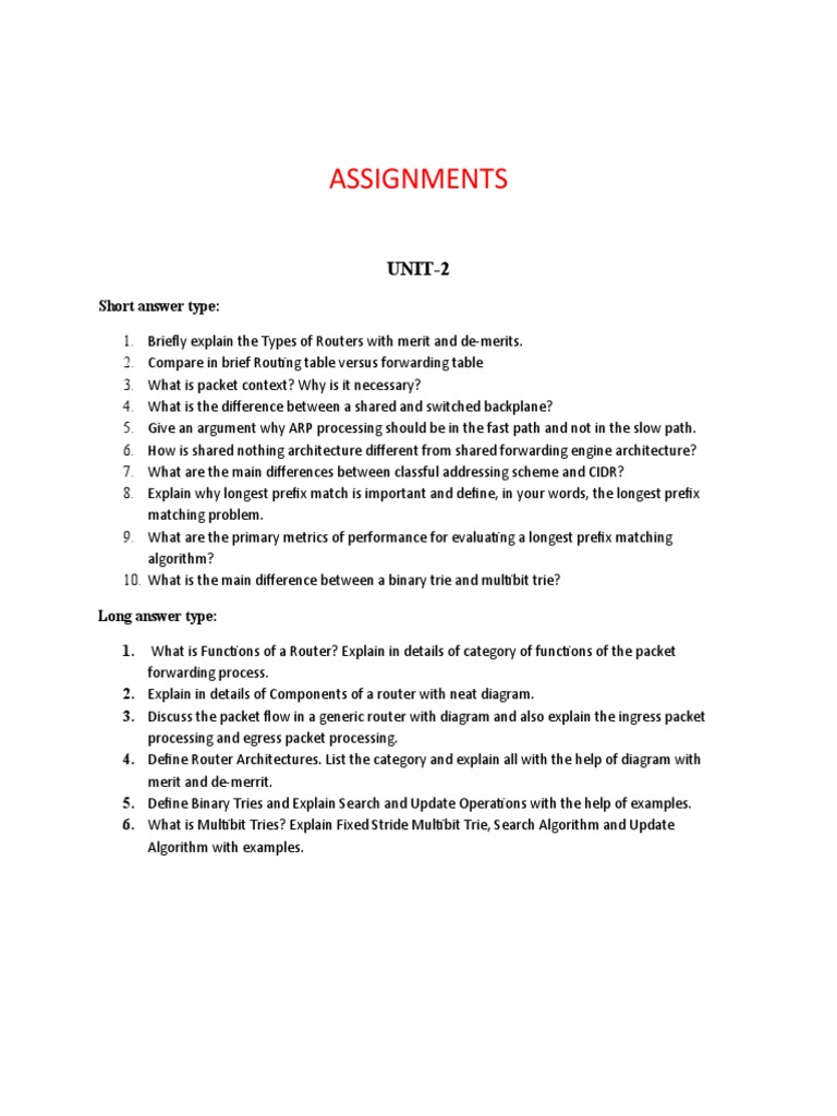 Assignments Unit 2,3 | PDF | Routing | Router (Computing)