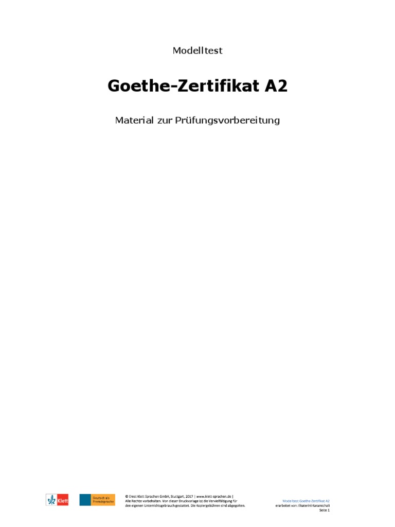 Modelltest Goethe Zertifikat A2.Keine Lösung2 | PDF