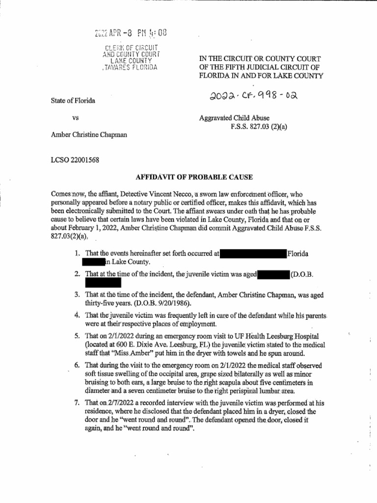 Amber Chapman Probable Cause Affidavit | PDF