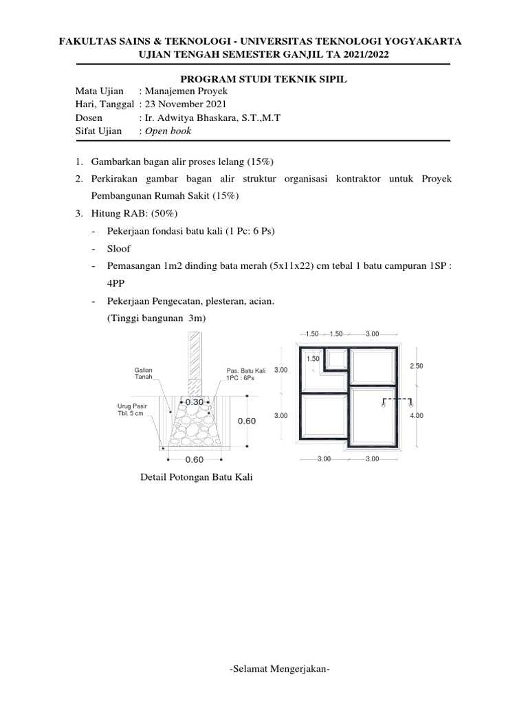 Soal UTS Manpro Ganjil - 2021-2022 - Ir. Adwitya Bhaskara, S.T.,M.T | PDF