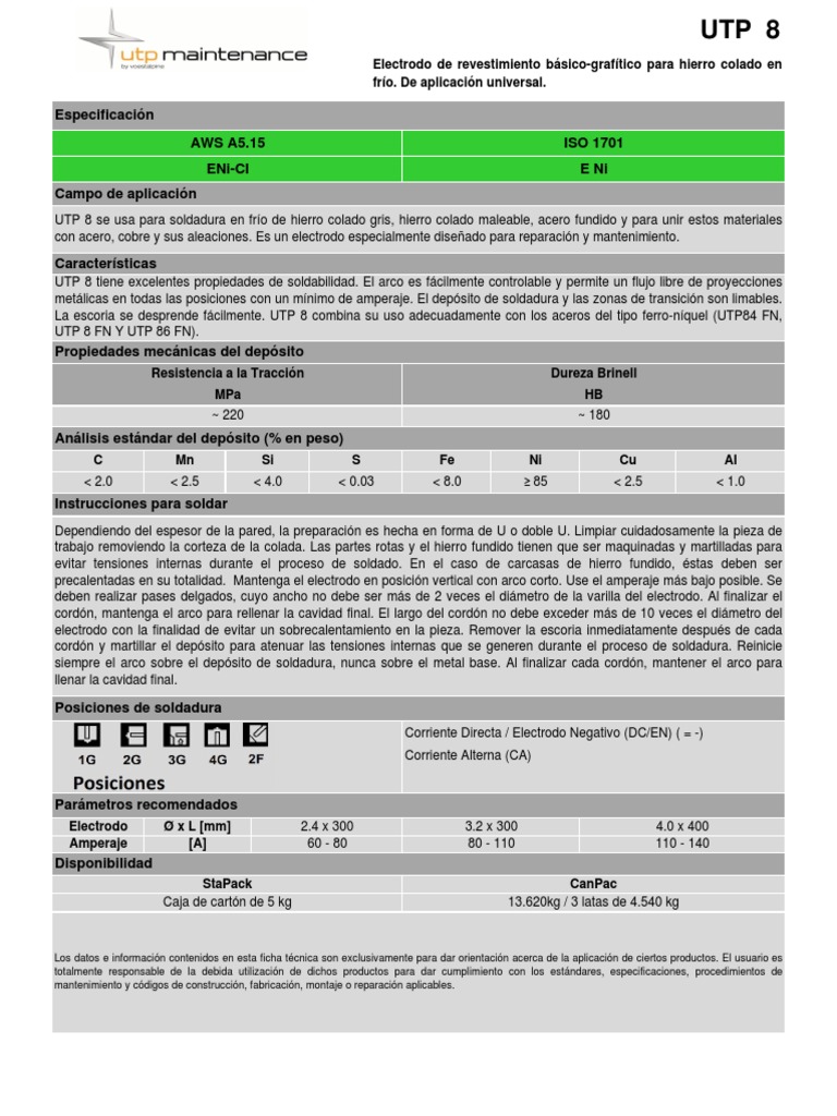 Soldadura UTP 8: Características y Usos | PDF | Soldadura | Construcción