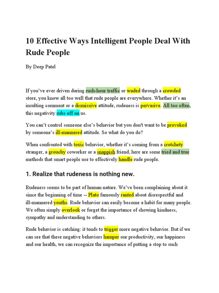 10 Effective Ways Intelligent People Deal With Rude People | PDF ...