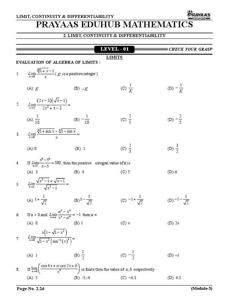 Limit Continuity & Differentiability - Imrnrn0yyapkpqkkzjlc | PDF | Trigonometric Functions ...