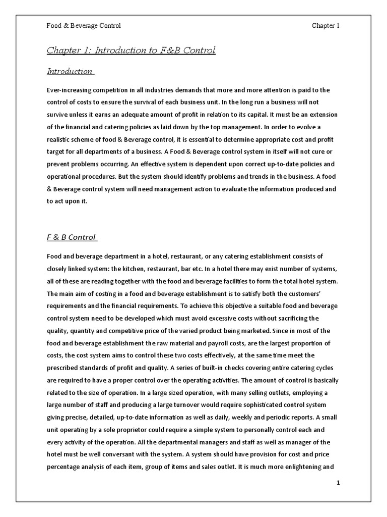 F&B Control Chapter 1&2 | PDF | Marketing | Foods