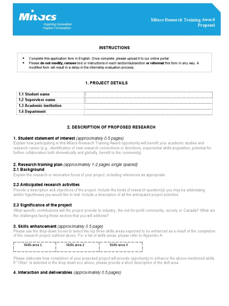 Mitacs Research Training Award Proposal: 1.1 Student Name 1.2 ...